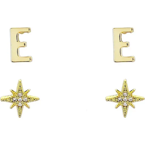 PANACEA Initial And Starburst Stud Earrings Set - Gold-e