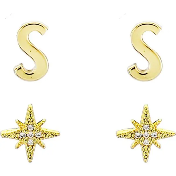 PANACEA Initial And Starburst Stud Earrings Set - Gold-s