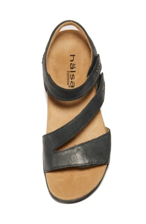 HALSA FOOTWEAR Denia Ankle Strap Sandal - Black Leather