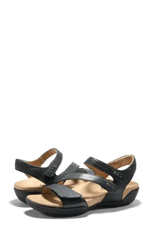 HALSA FOOTWEAR Denia Ankle Strap Sandal - Black Leather