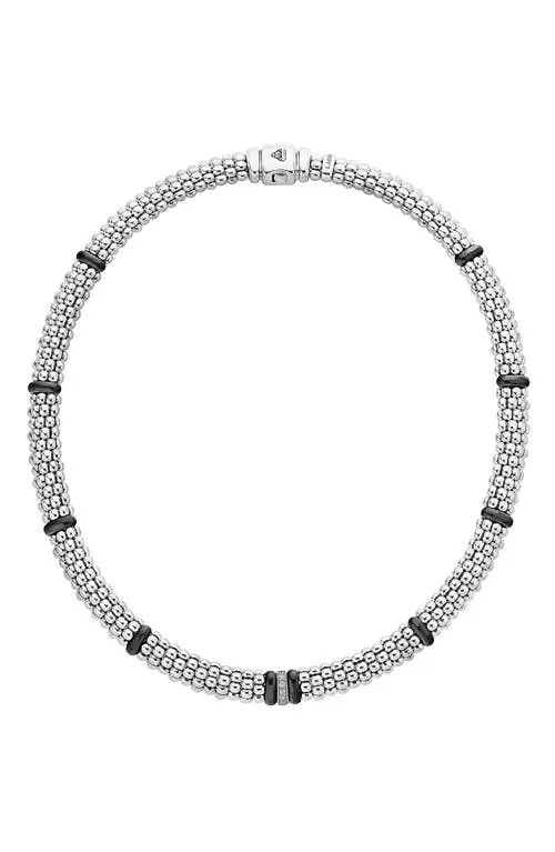 Lagos Black Caviar Pavé Diamond Collar Necklace - Silver/ceramic/diamond