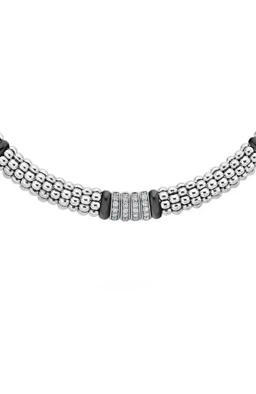 Lagos Black Caviar Diamond Rope Necklace - Silver/ceramic/diamond