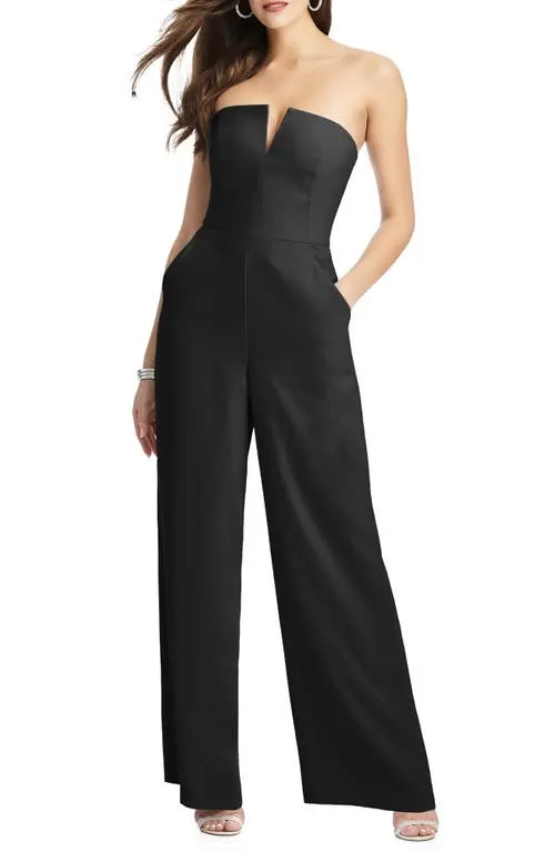 Dessy Collection Strapless Crepe Jumpsuit - Black
