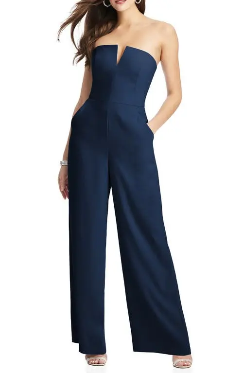Dessy Collection Strapless Crepe Jumpsuit - Midnight