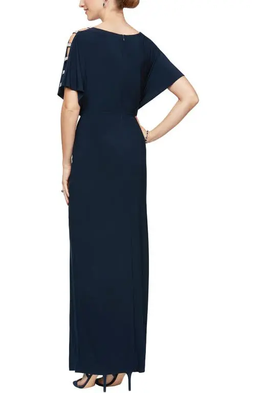 Alex Evenings Embellished Sleeve Knot Front Jersey Gown