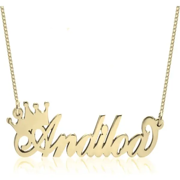 MELANIE MARIE Crown-topped Nameplate Pendant Necklace - Gold Plated