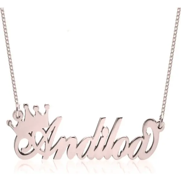 MELANIE MARIE Crown Me Personalized Nameplate Pendant Necklace - Rose Gold Plated