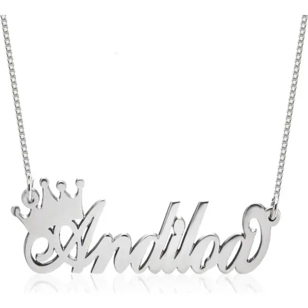 MELANIE MARIE Crown Me Personalized Nameplate Pendant Necklace - Sterling Silver