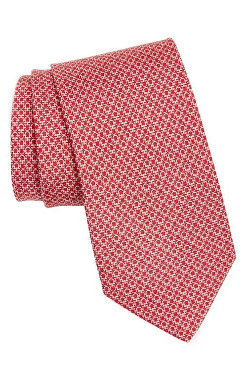 FERRAGAMO Gancini Print Silk Tie - F.rosso/ Rosa