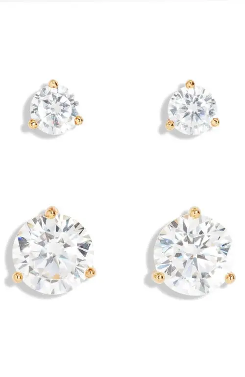 Nordstrom Set Of 2 Cubic Zirconia Stud Earrings - Clear- Gold