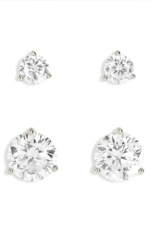 Nordstrom Set Of 2 Cubic Zirconia Stud Earrings - Clear- Silver