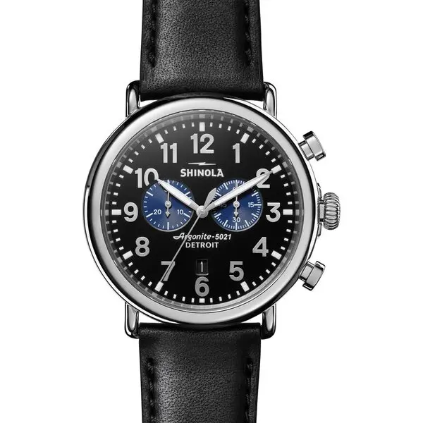 Shinola The Runwell Chrono Leather Strap Watch - Black/silver
