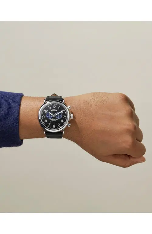 Shinola The Runwell Chrono Leather Strap Watch - Black/silver