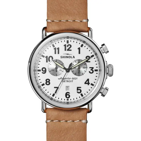 Shinola The Runwell Chrono Leather Strap Watch - White