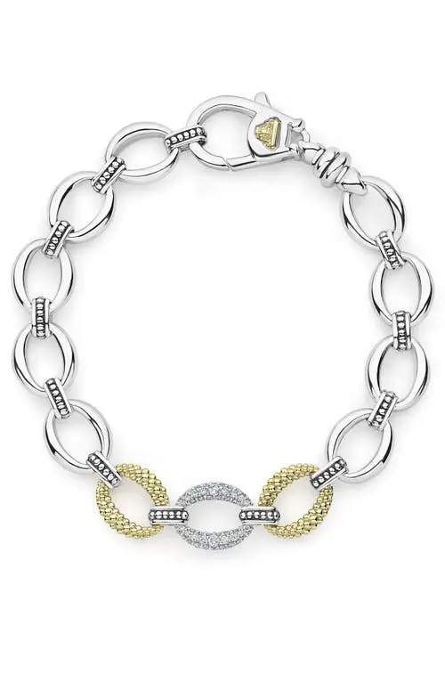 Lagos Caviar Lux Diamond Station Link Bracelet - Silver/diamond