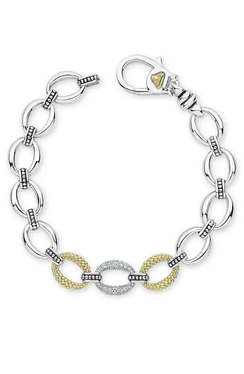 Lagos Caviar Lux Diamond Station Link Bracelet - Silver/diamond