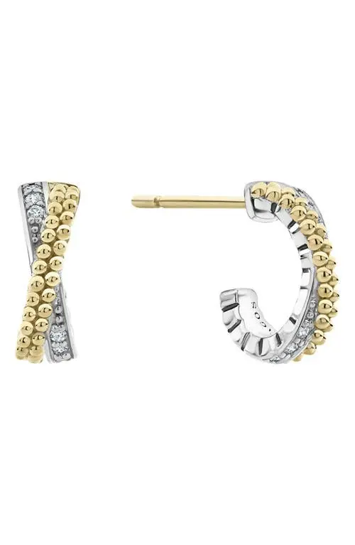 Lagos Caviar Lux Diamond Crossover Hoop Earrings - Silver/diamond