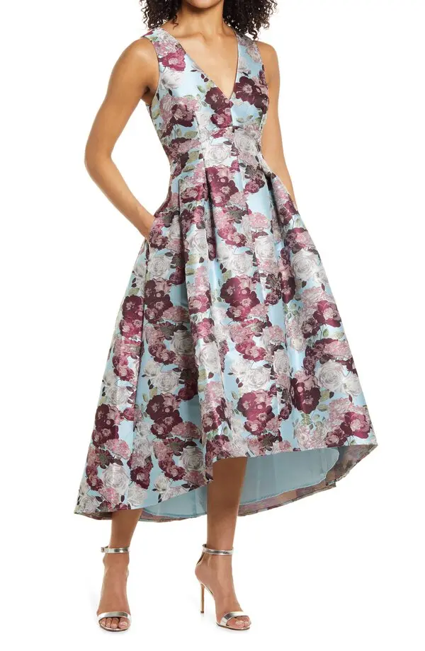 white christmas dresses FLORAL METALLIC JACQUARD AND TAFFETA SILK LINED IN GOLD | CULT MIA