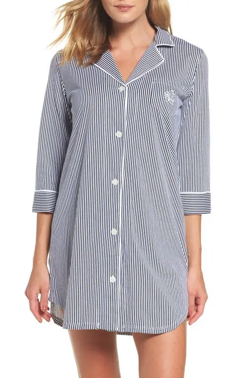 Ralph Lauren Cotton Jersey Sleep Shirt - Windsor Navy/ White Stripe