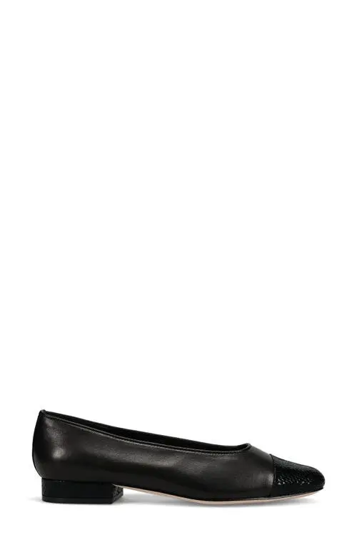 Vaneli Cap Toe Flat - Black Leather