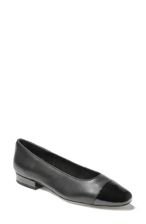 Vaneli Cap Toe Flat - Black Nappa/patent Leather