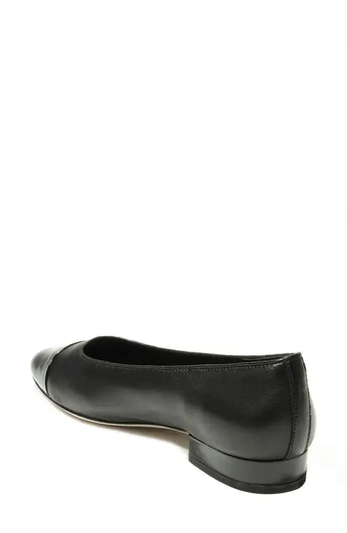 Vaneli Cap Toe Flat - Black Nappa/patent Leather