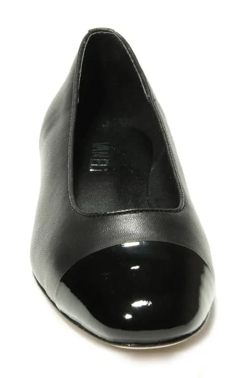 Vaneli Cap Toe Flat - Black Nappa/patent Leather