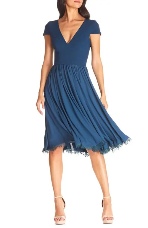 Dress The Population Fit & Flare Cocktail Dress - Peacock Blue