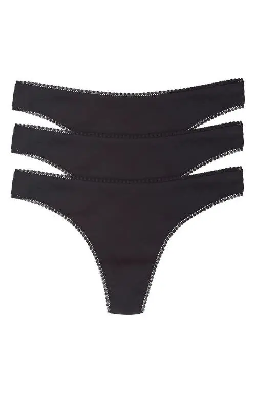 ON GOSSAMER Cabana Cotton 3-pack Thongs - Black