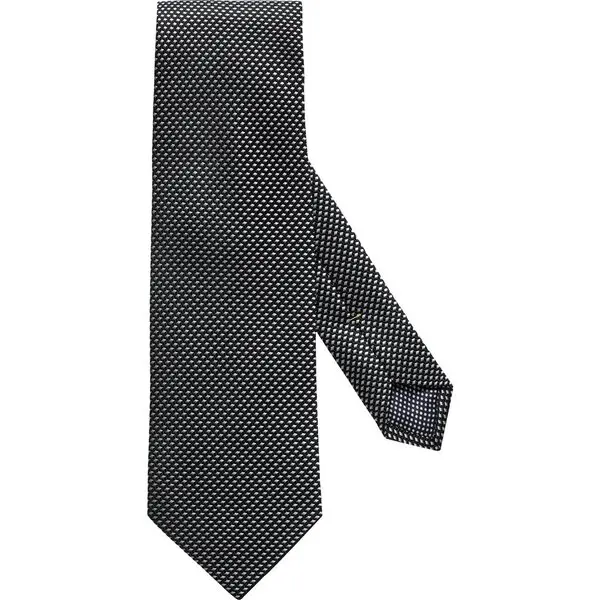 Eton Solid Silk Textured Standard Neck Tie - Black