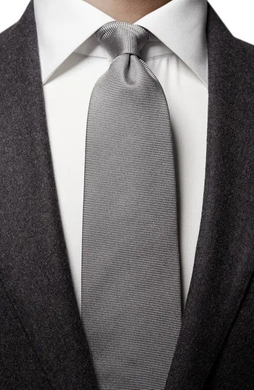 Eton Solid Silk Textured Standard Neck Tie - Grey