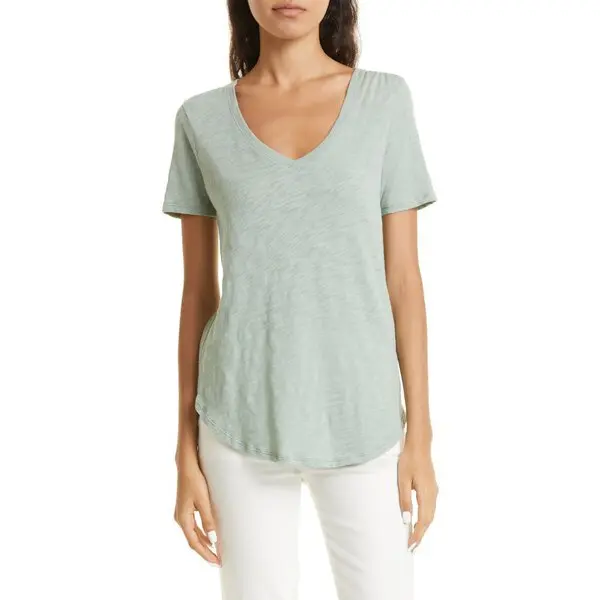 ATM Anthony Thomas Melillo Slub Cotton V-neck T-shirt - Surf Green