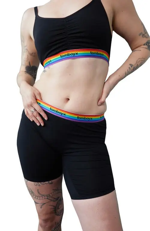 TOMBOYX Gender Inclusive 9-inch Boxer Briefs - Black Rainbow Logo