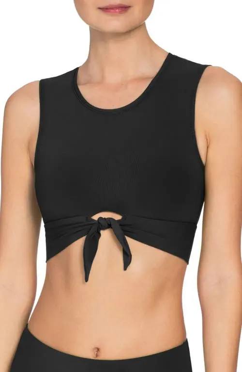 Robin Piccone Ava Longline Knot Front Bikini Top - Black