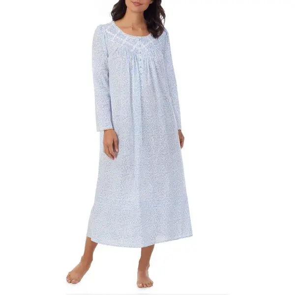 Eileen West Long Sleeve Nightgown - Blue Prt