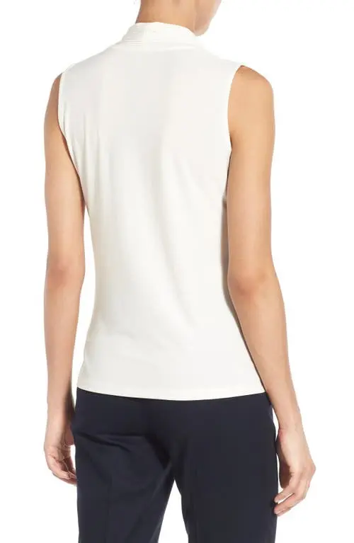 Anne Klein Triple Pleat V-neck Jersey Top - White