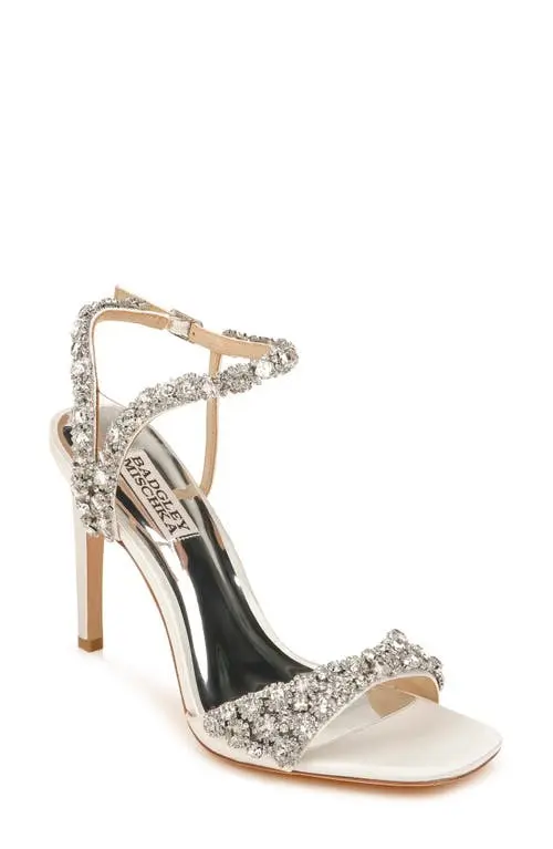 Badgley Mischka Galia Embellished Sandals - Soft White Satin
