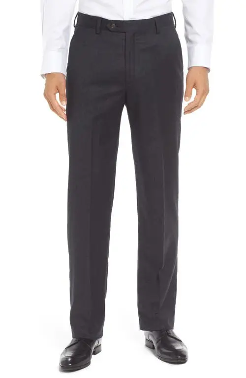 Berle Lightweight Flannel Classic Fit Trousers - Charcoal