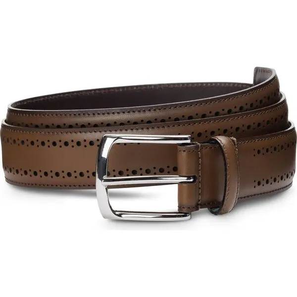 Allen Edmonds Manistee Brogued Leather Belt - Brown/brown
