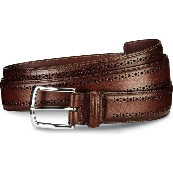 Allen Edmonds Manistee Brogued Leather Belt - Dk Chili Burnished