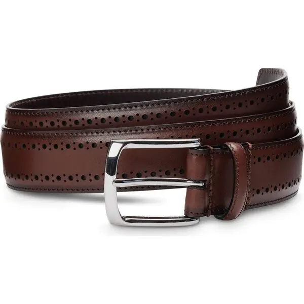 Allen Edmonds Manistee Brogued Leather Belt - Dk Chili Burnished