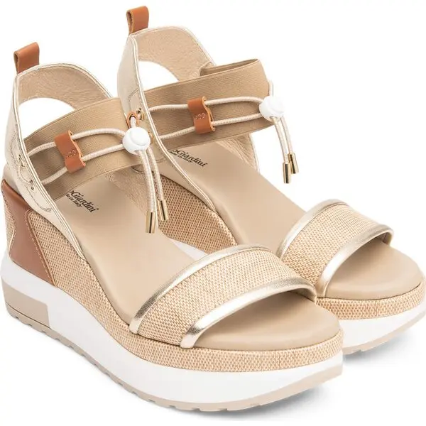 NEROGIARDINI Bungee Platform Wedge Sandal - Linen/gold