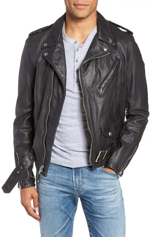 SCHOTT Hand Vintaged Cowhide Leather Moto Jacket
