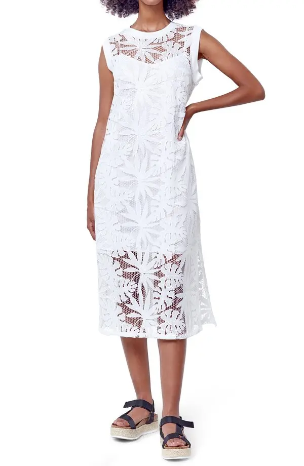 Corey Lynn Calter Delilah Monstera Lace Midi Dress - White | Editorialist