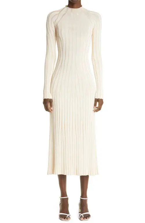 St. John Ribbed Long Sleeve Midi Dress