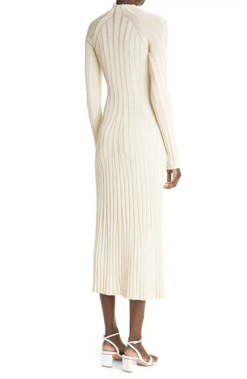 St. John Ribbed Long Sleeve Midi Dress