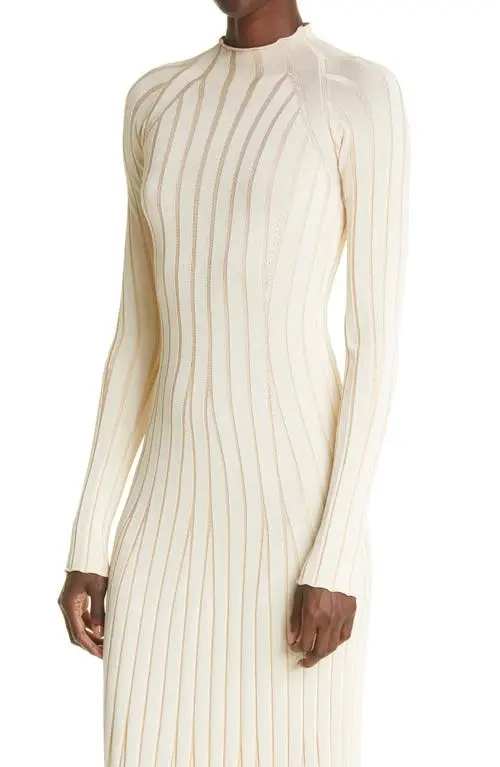 St. John Ribbed Long Sleeve Midi Dress