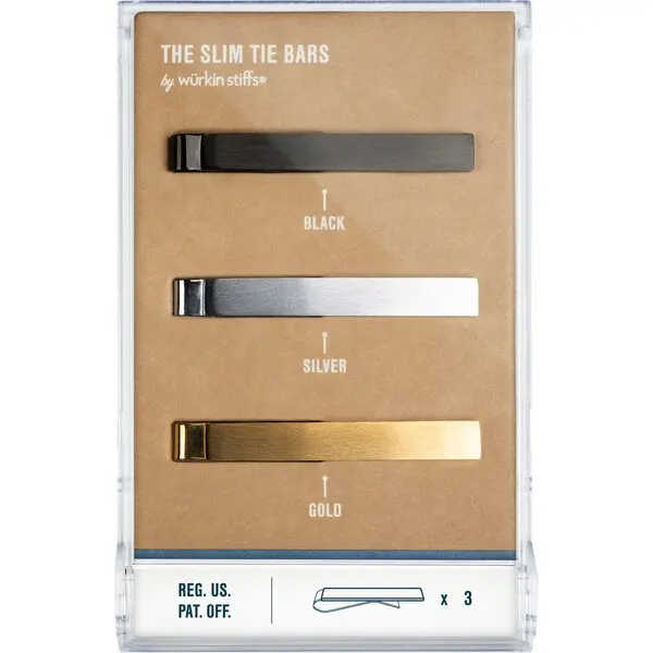 Würkin Stiffs Set Of 3 Slim Tie Bars - Gold