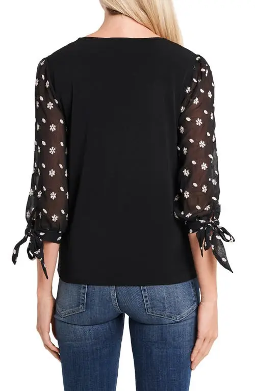 CECE DUPRAZ Knit Top With Floral Embroidered Sleeves - Rich Black
