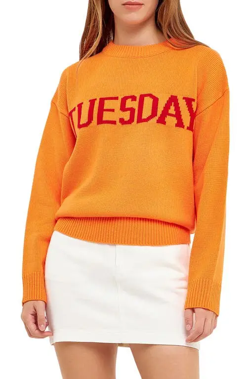 English Factory Motif Crewneck Sweater - Orange/red